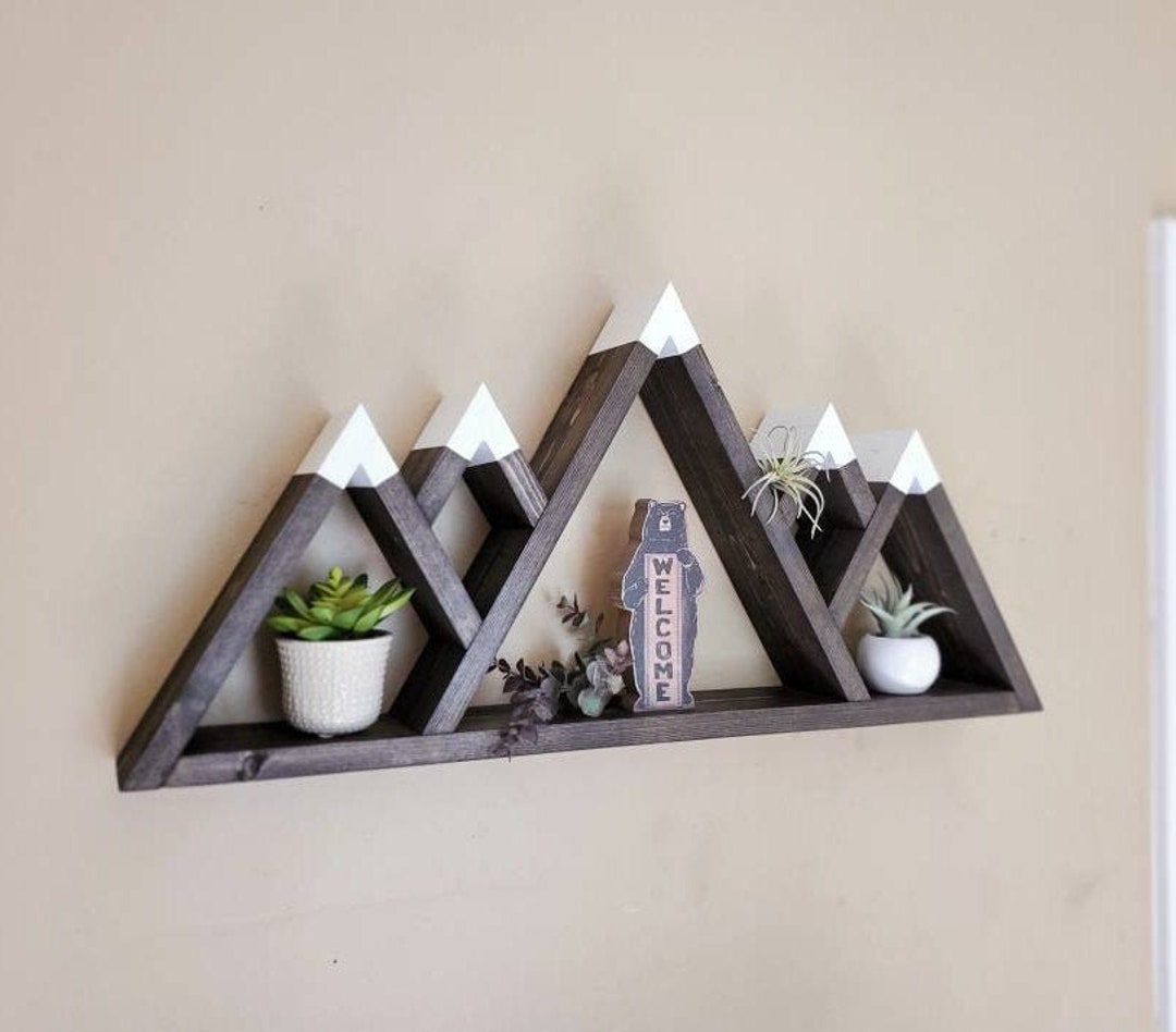 Wood Mountain Shelf, Floating Shelf, Rustic Shelves, Hiker Gift, Wooden ...