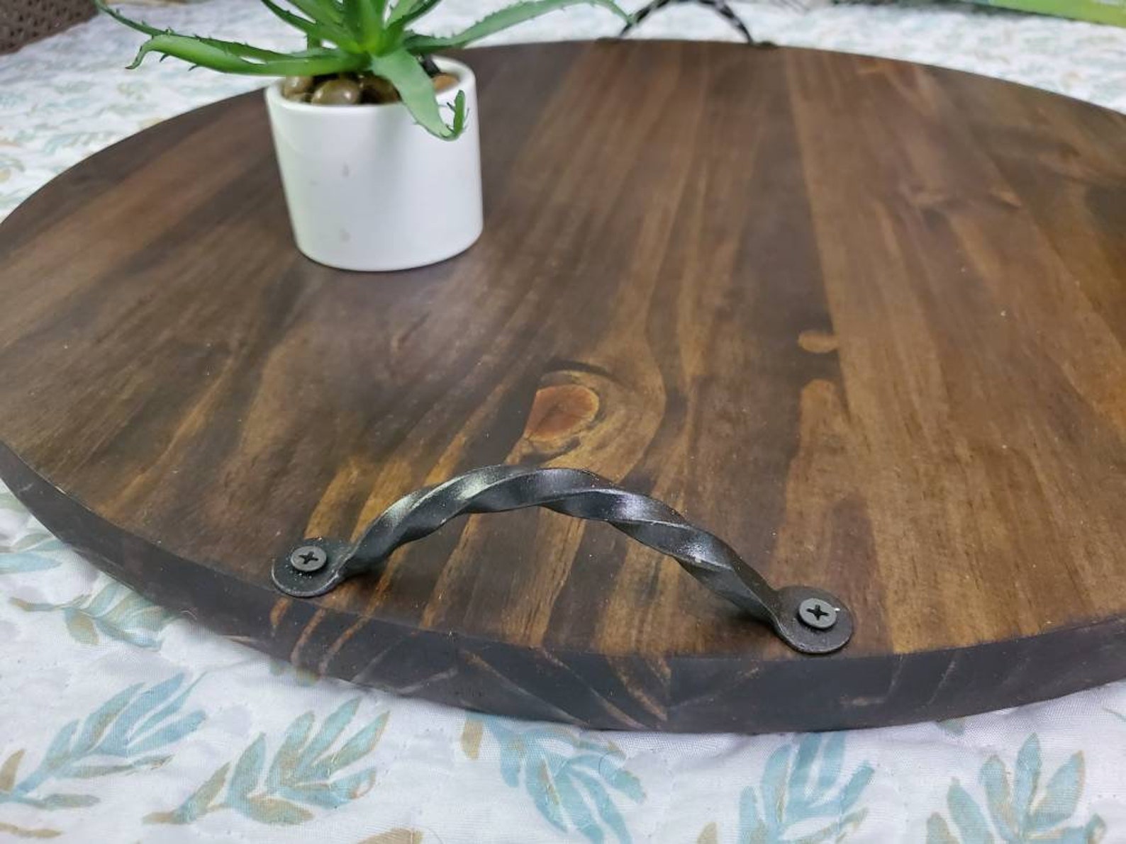 Round Wooden Tray Ottoman Tray Rustic Wooden Tray Round - Etsy