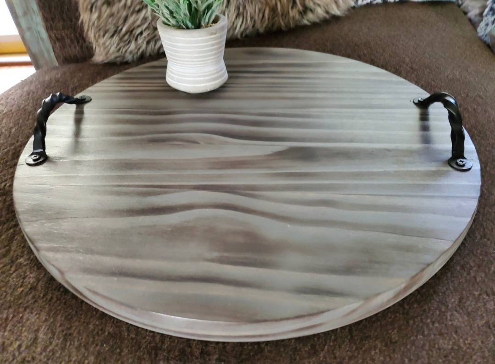 Round Wooden Tray Ottoman Tray Rustic Wooden Tray Round - Etsy