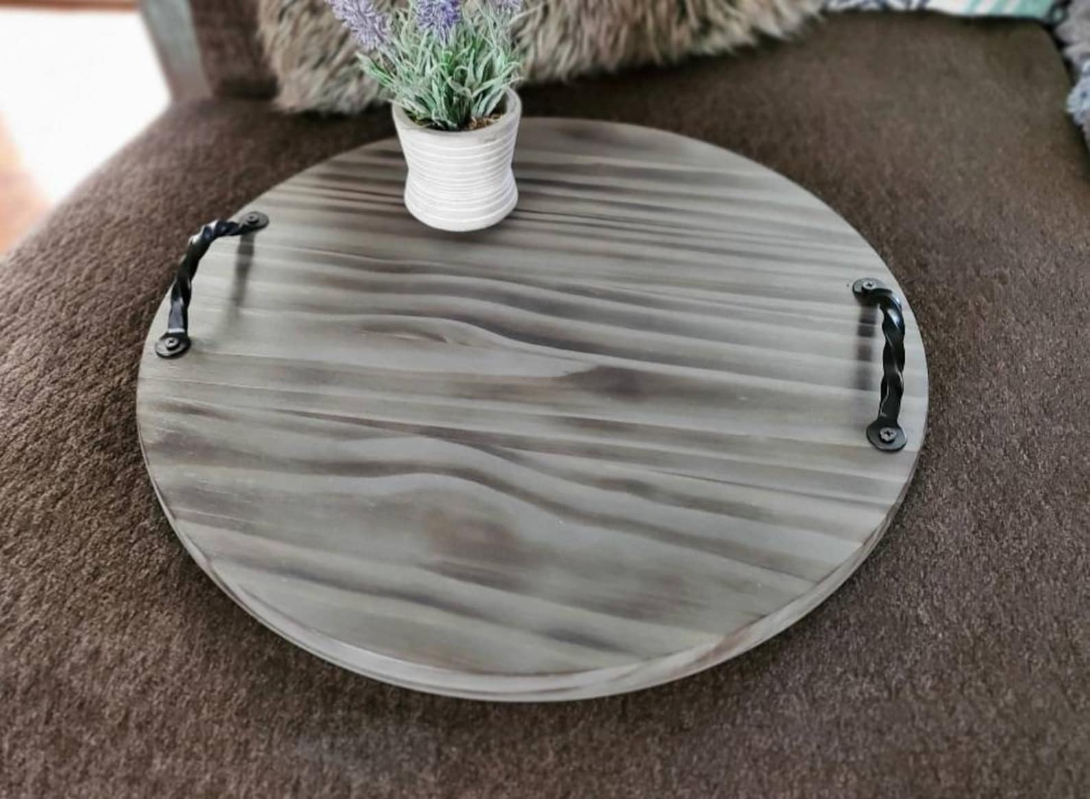 Round Wooden Tray Ottoman Tray Rustic Wooden Tray Round - Etsy