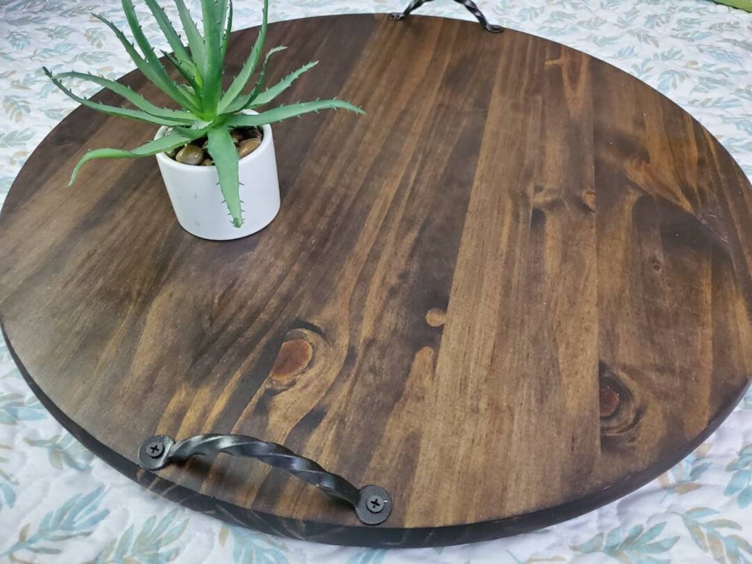 Round Wooden Tray Ottoman Tray Rustic Wooden Tray Round - Etsy