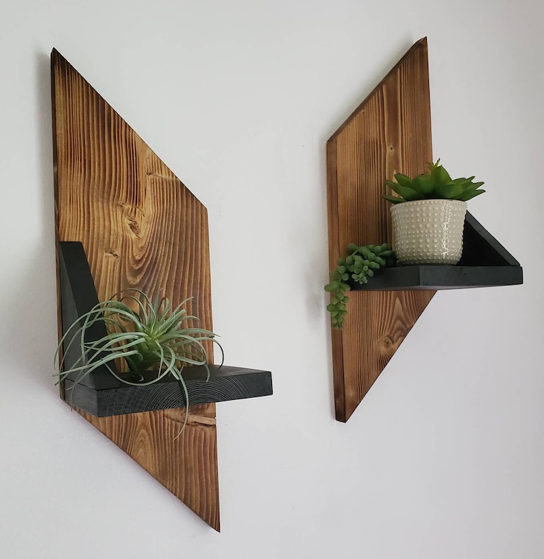 Geometric Wall Shelves set of 2 Wood Wall Decor Floating - Etsy