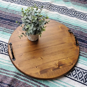 Round Wooden Tray, Ottoman Tray, Rustic Wooden Tray, Round Wood Serving ...