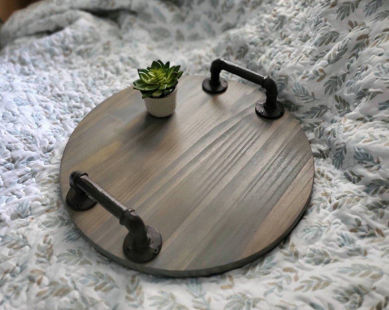 Round Coffee Table Tray, Tray With Handles, Round Wooden Serving Tray ...