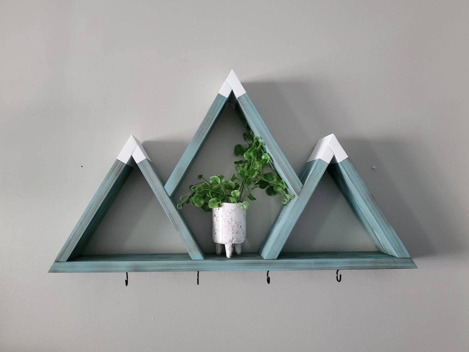 3-Peak Mountain Shelf Wood Mountain Shelf Shelf with Hooks | Etsy