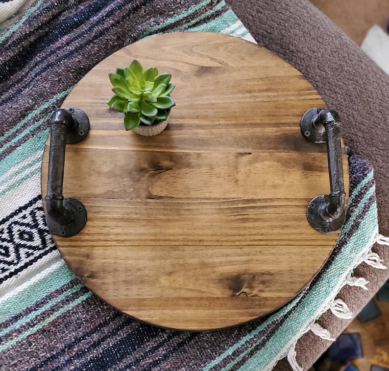 Round Coffee Table Tray Tray With Handles Round Wooden - Etsy