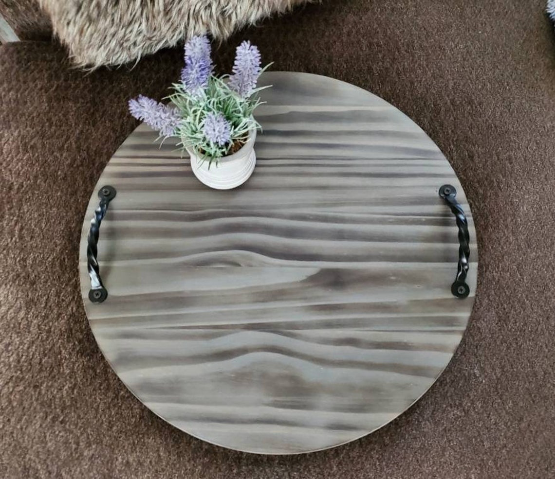 Round Wooden Tray Ottoman Tray Rustic Wooden Tray Round - Etsy