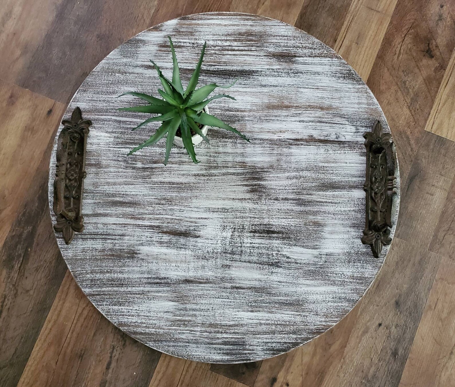 Round Coffee Table Tray, Tray With Handles, Round Wooden Serving Tray ...