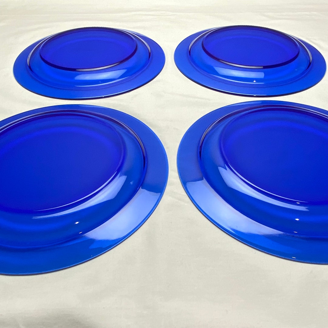 Arcoroc France SET of 4 Cobalt Blue Glass Plates - Dinner Luncheon ...