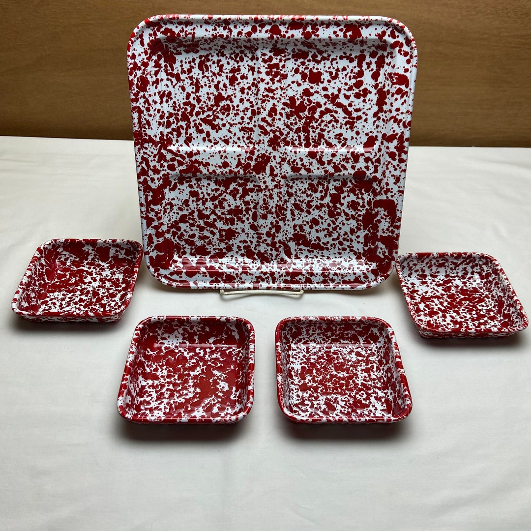 Unique Red White Enamelware Square Serving Tray With 4 Removable ...