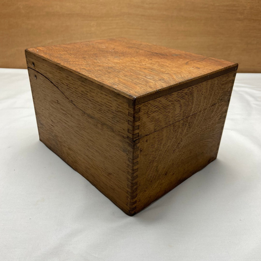 LARGE Oak Wood Office File Box Recipe Library Index Card Box Fits 4x6 ...