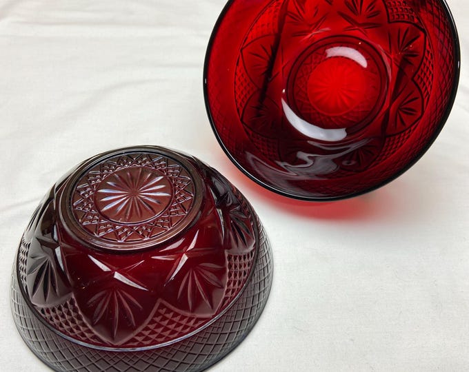 SET of 2 Ruby Red Salad Cereal Bowls 5.5" Diameter Luminarc Cristal D ...