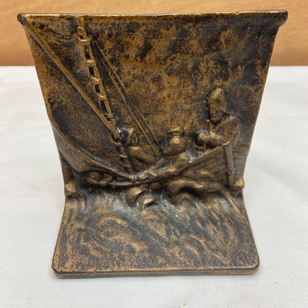 ADRIFT Sailboat Nautical Sailing SET of 2 Cast Iron Metal BOOKENDS ...