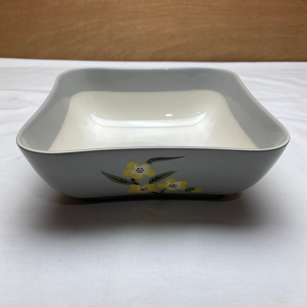 Weil Ware Gray Blossom 8" Square Vegetable Serving Bowl Yellow Flowers ...