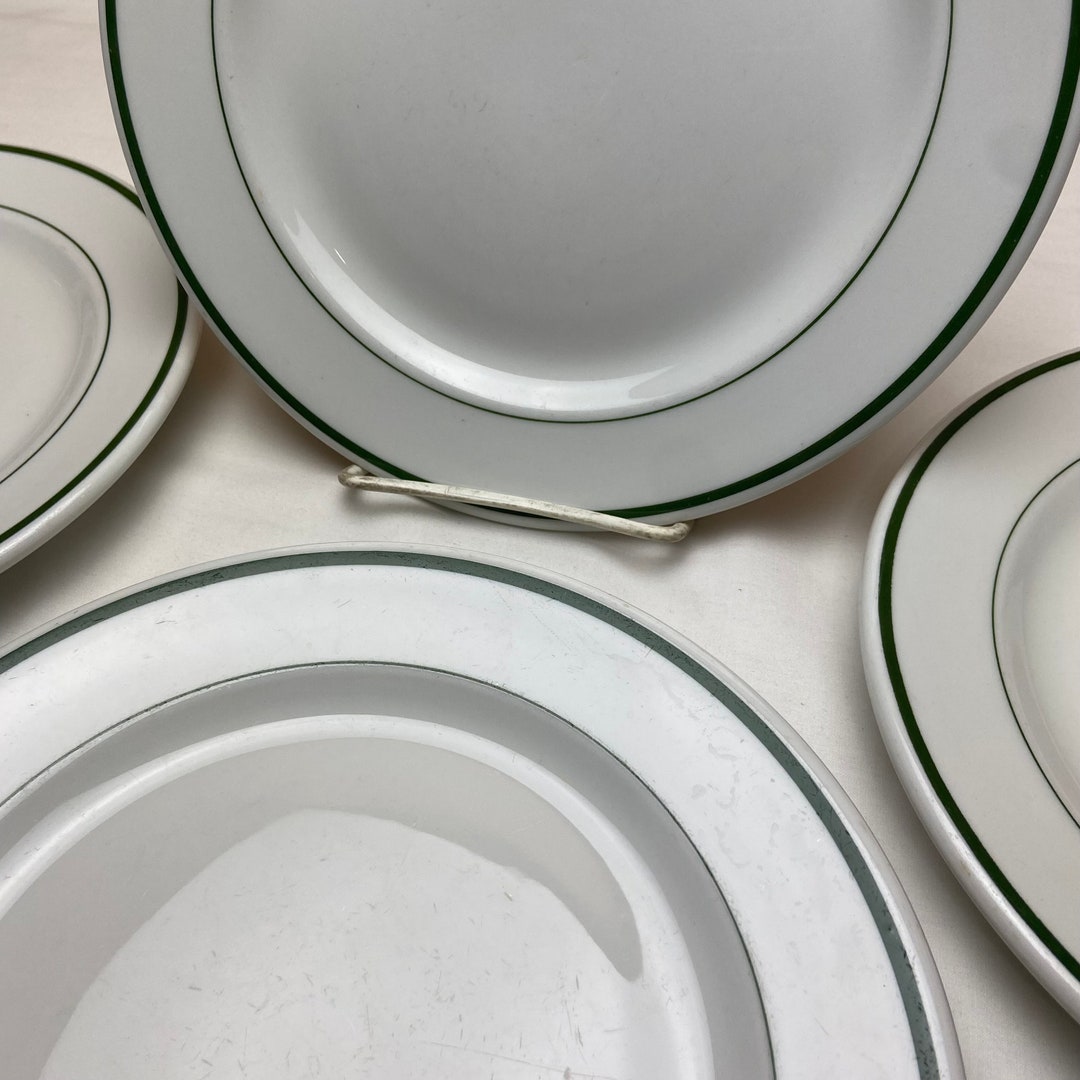 SET of 4 Shenango China 9" Dinner Luncheon Plate Green Band Stripe ...