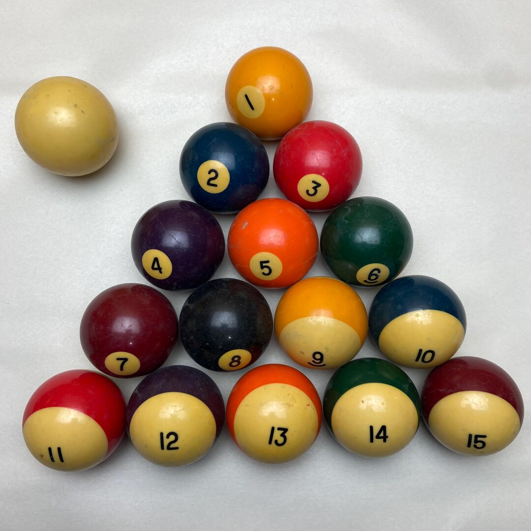COMPLETE Set Vintage Billiard Pool Table Balls Including White Cue Ball ...
