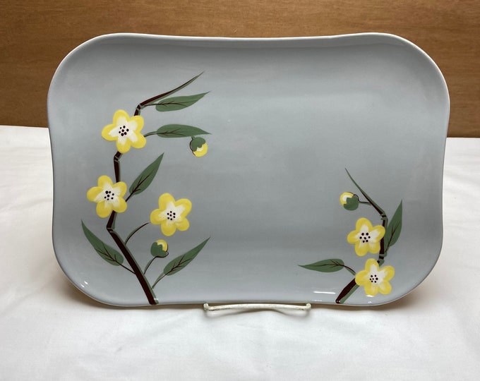 Weil Ware Gray Blossom 13" X 9" Rectangle Serving Platter Yellow ...