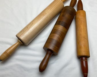 SET of 4 Antique Vintage Wood Rolling Pins Golden Honey Oak Color Red ...