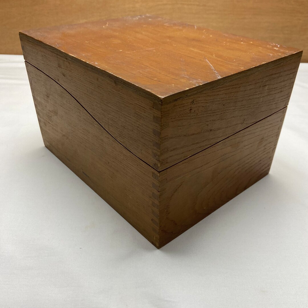 LARGE Wood Office File Box Recipe Library Index Card Box Fits 4x6 Card ...