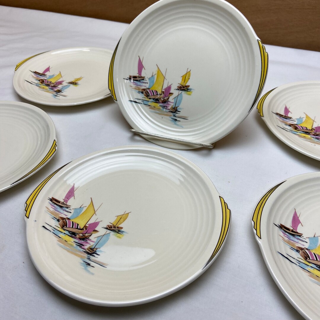 SET of 6 Dessert Plates Edwin Knowles China Yorktown Sailboats 6.5 ...