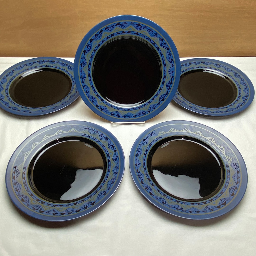 SET of 5 Yucatan Dinner Plates Arcoroc France 10.5" Diameter - Black ...