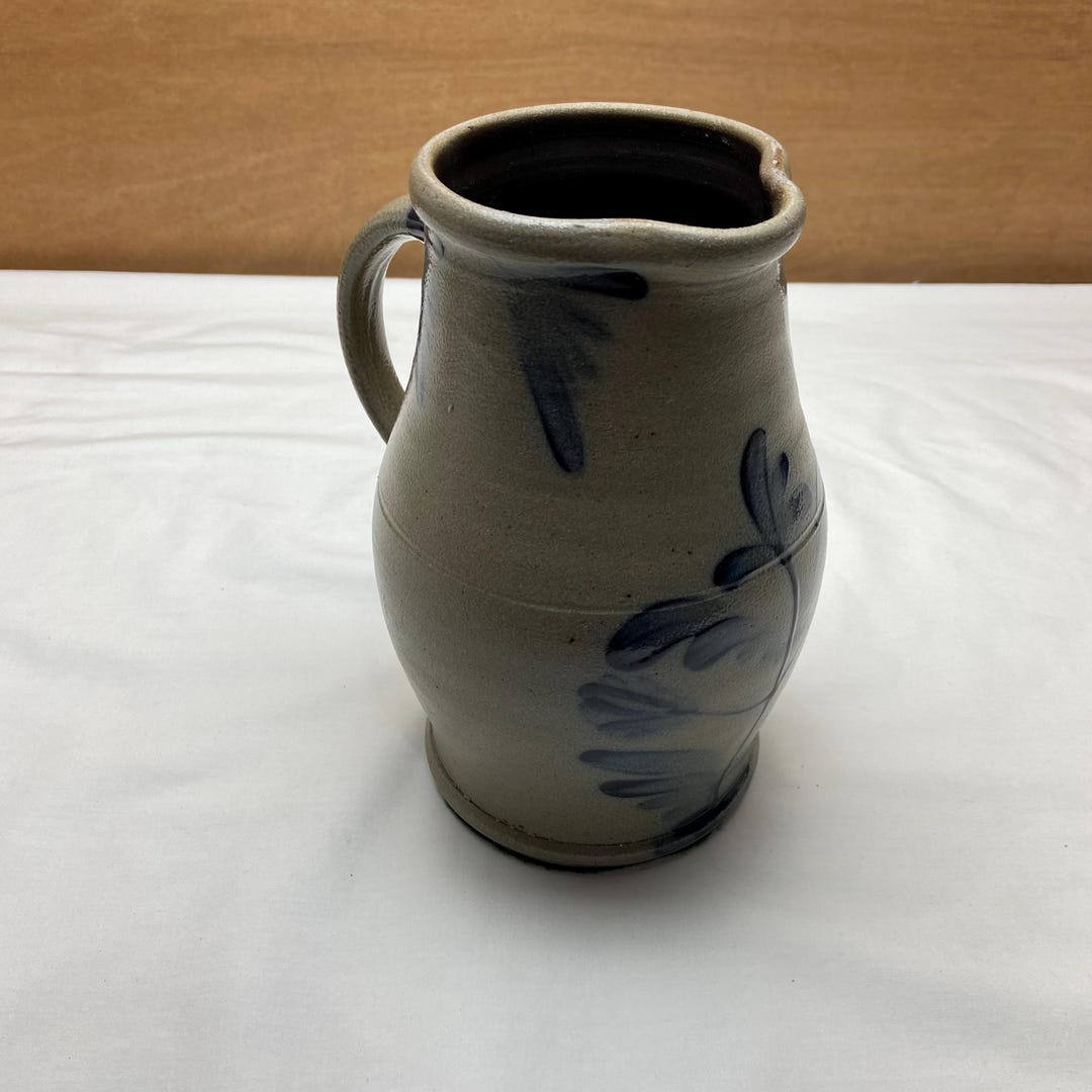 Rowe Pottery Large Pitcher With Handle Leaf Pattern UNIQUE Rooster ...