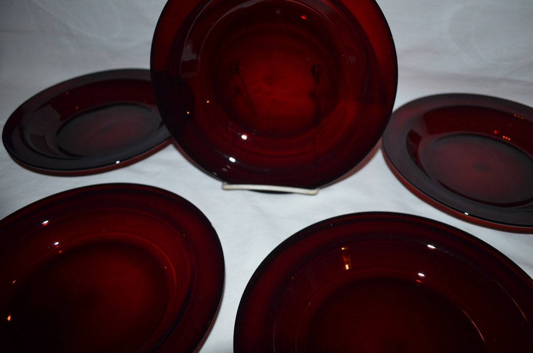 Arcoroc SET of 5 Ruby Red Glass Soup Salad Bowl 8.5 Diameter Narrow Rim ...
