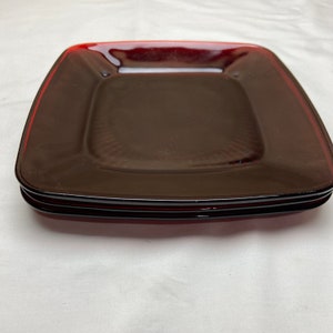 SET of 3 Charm Pattern Ruby Red Plate Glass Luncheon Plates 8 1/4 ...