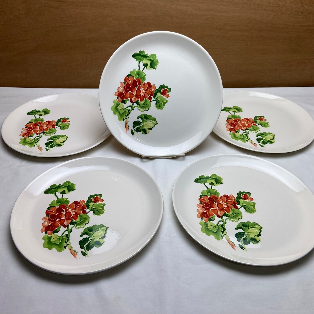 Geranium by Salem China Company SET of 5 Dinner Plates 10" Diameter ...