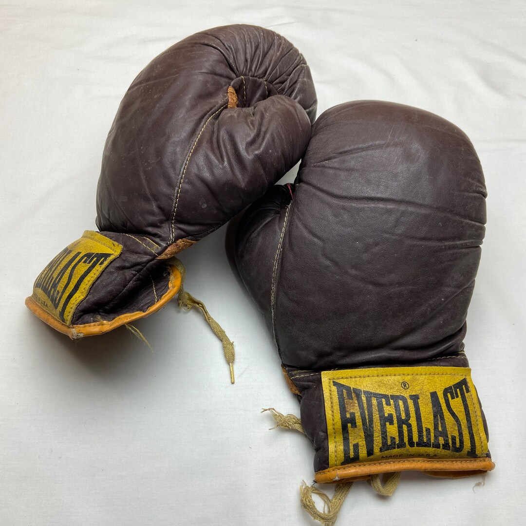 Vintage Everlast Boxing Gloves 12 Oz SET of 2 Brown With Yellow Label ...