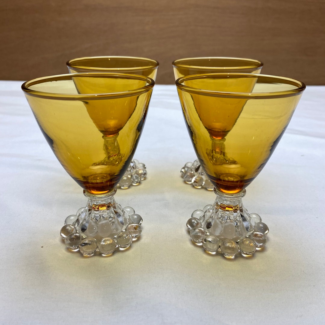 SET of 4 PETITE 2 Oz. Juice Wine Sherry Glass Amber Yellow Berwick ...