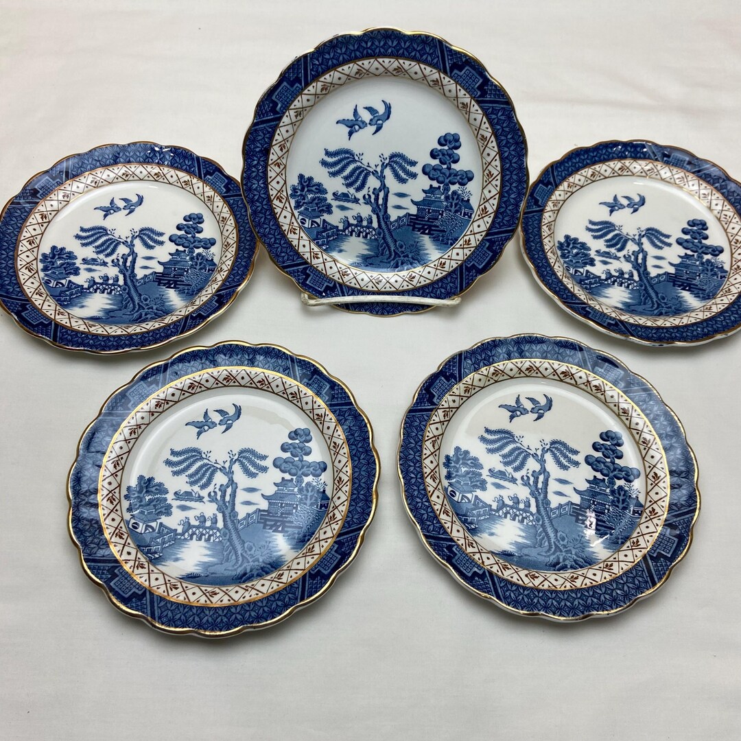 Booths Real Old Willow Blue China SET of 5 Bread and Butter Plates 6 1/ ...