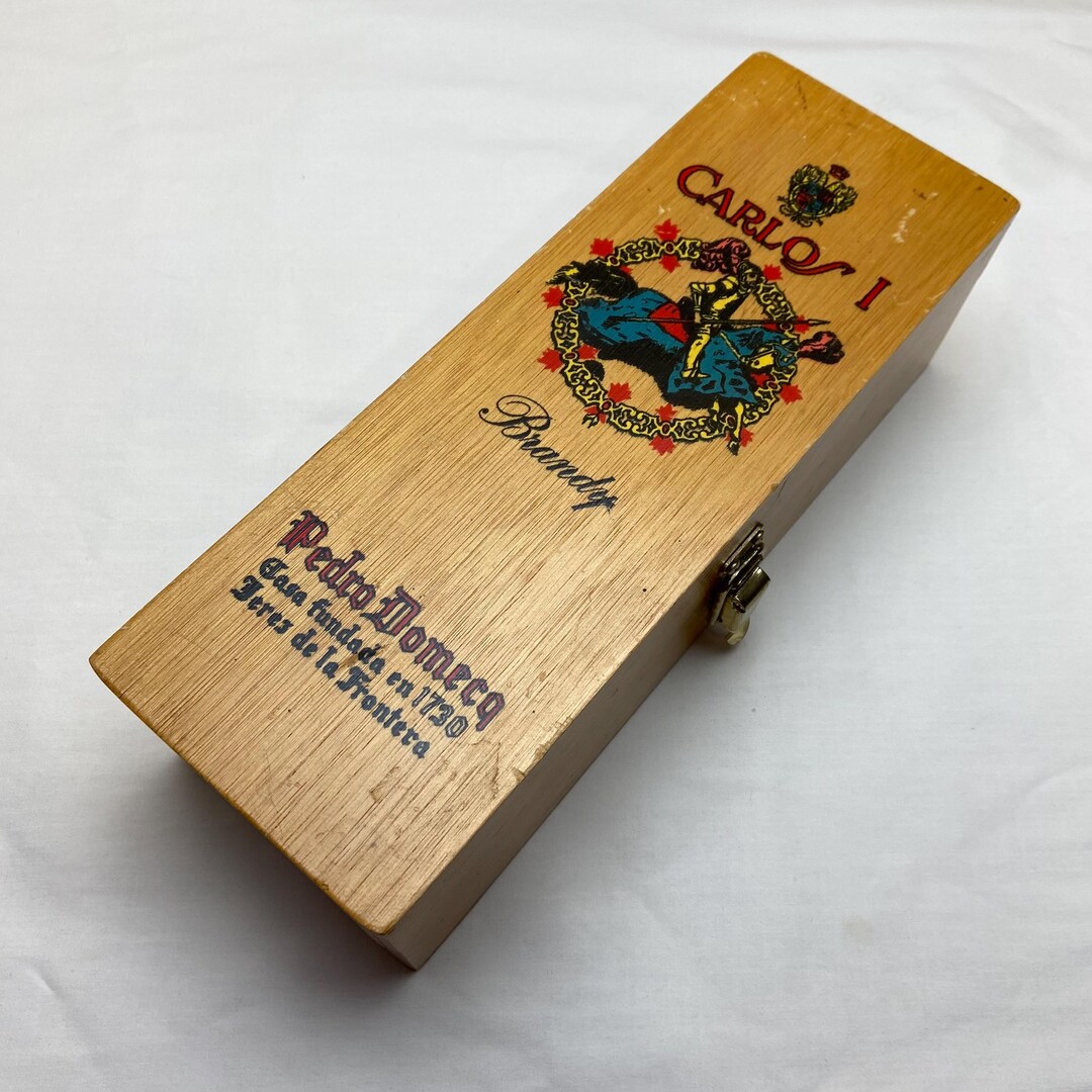 Vintage Wood Box Carlos I Brandy Pedro Domecq Great for Man Cave Bar ...