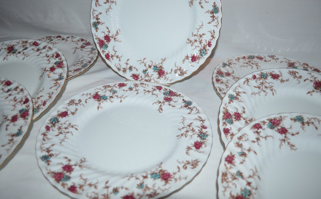 SET of 8 - Dinner 10 5/8" Plates - Minton Ancestral S376 - Globe ...