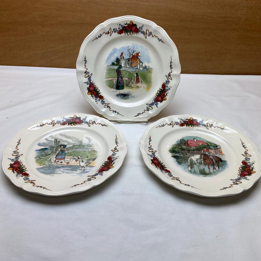 Vintage Sarreguemines Obernai Faienceries SET of 3 Plates Alsatian ...