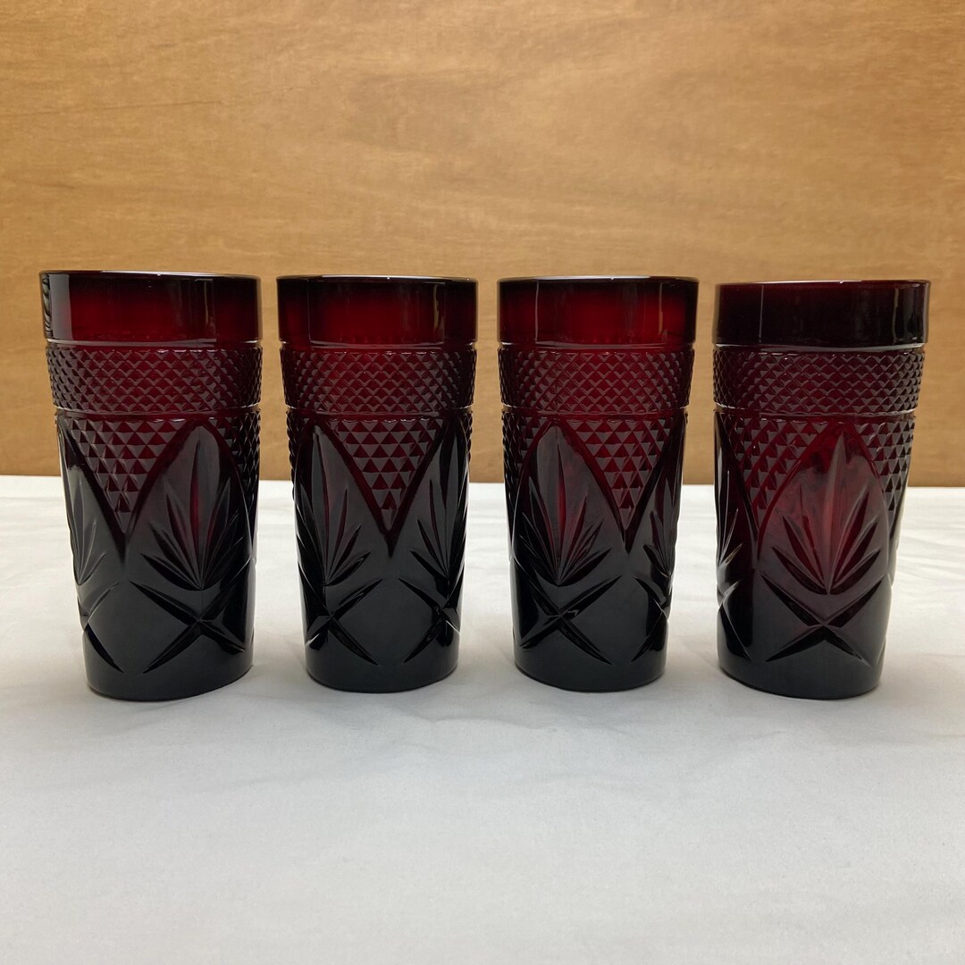 SET of 4 Luminarc Ruby Red Glass Drink Tumblers Iced Tea Pressed Glass ...