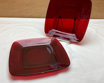 SET of 3 Charm Pattern Ruby Red Plate - Glass Luncheon Plates 8 1/4 ...