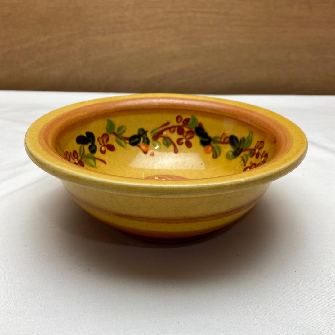 Terre Provence Bowl Yellow Pottery Bowl With Floral and Leaf Pattern ...