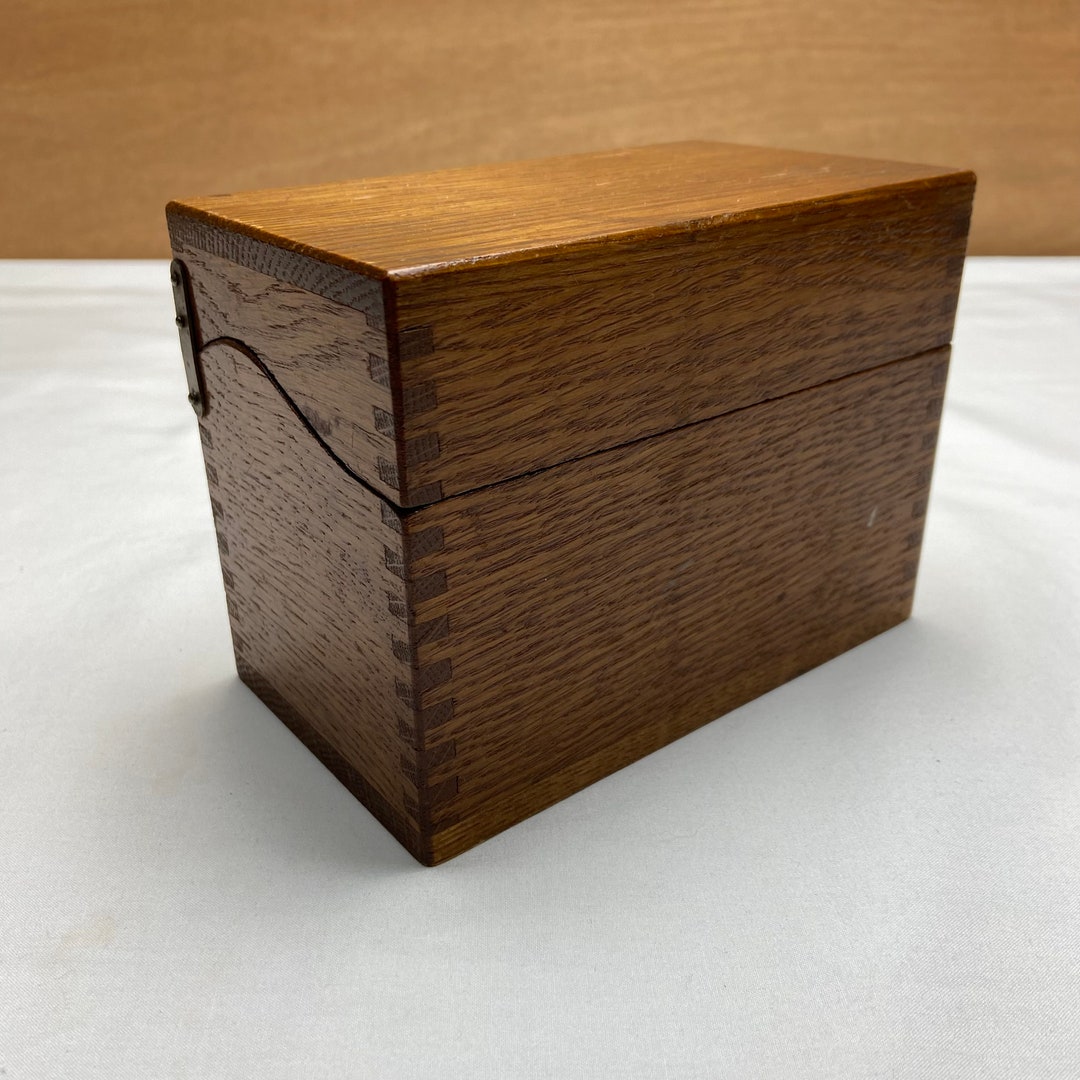 Vintage Wood Oak Recipe Box Beautiful Rich Medium Color Stain 3x5 ...