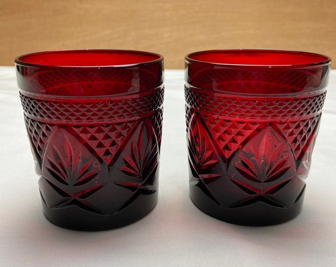 SET of 2 Luminarc Ruby Red Pressed Glass Old Fashioneds Bar Mixed Drink ...
