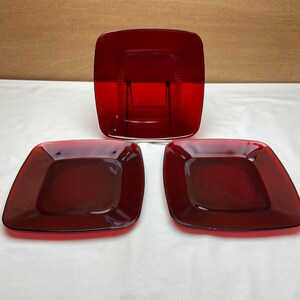 SET of 3 Charm Pattern Ruby Red Plate Glass Luncheon Plates 8 1/4 ...