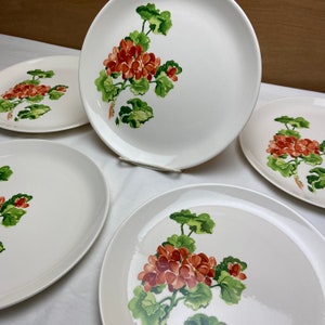 Geranium by Salem China Company SET of 5 Dinner Plates 10" Diameter ...