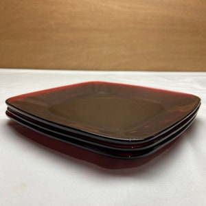 SET of 3 Charm Pattern Ruby Red Plate Glass Luncheon Plates 8 1/4 ...