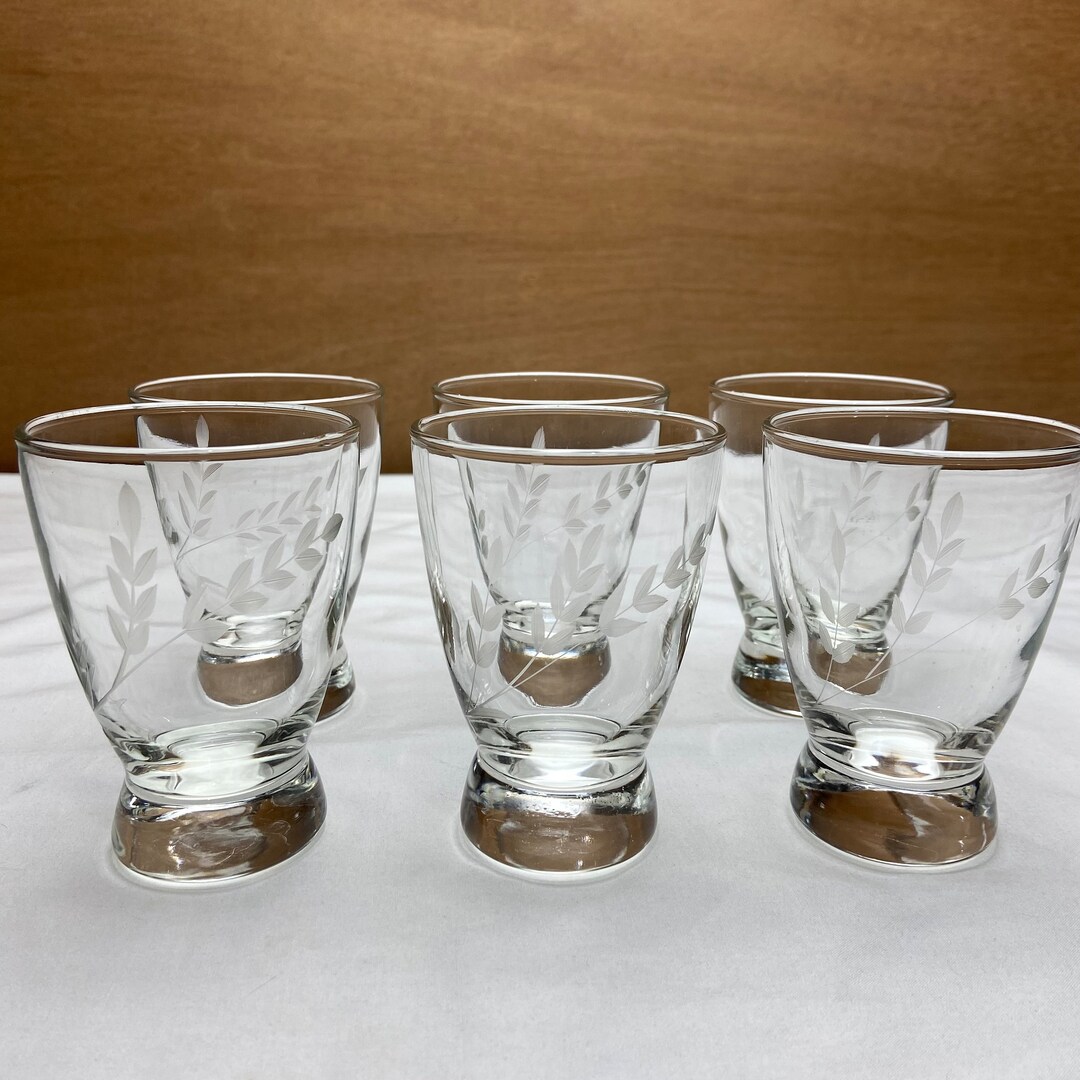 SET of 6 Vintage Etched Wheat Pattern Clear Glass Juice Milk 6 Oz Glass ...