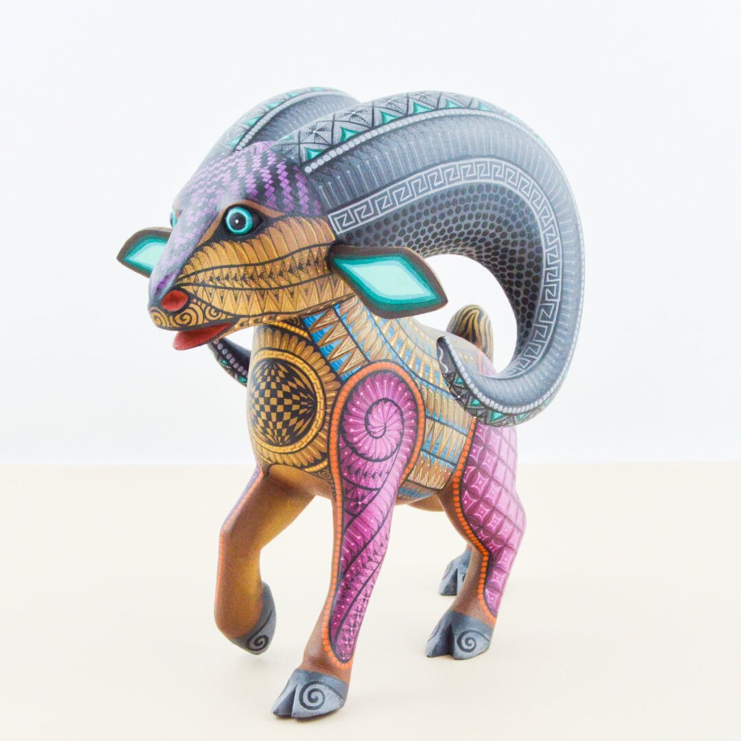 Alebrije Ram Oaxacan Wood Carving Hand Painted Mexican Craft Home Decor ...
