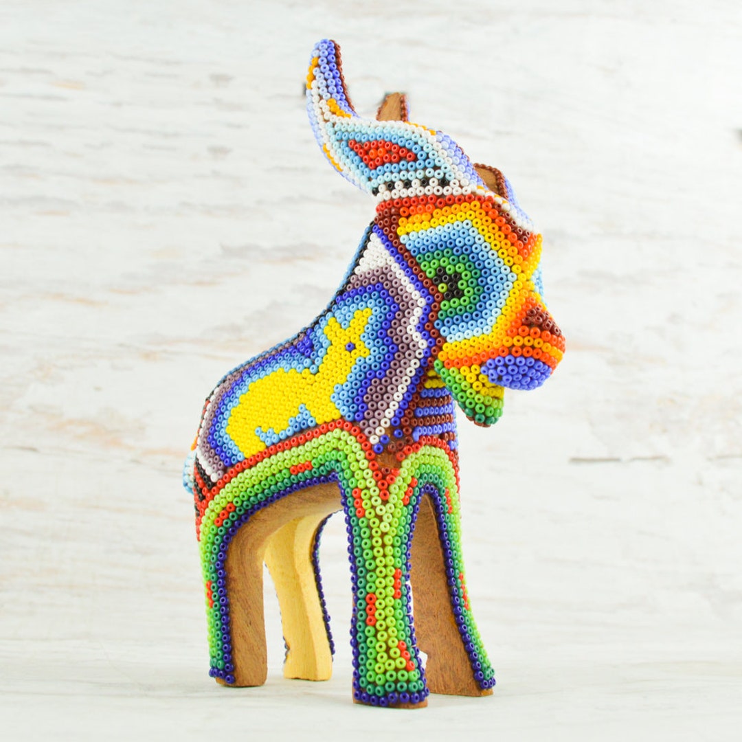 Huichol Art Goat Hand Wood Carving Mexican Art Beaded Crafts Home Decor ...