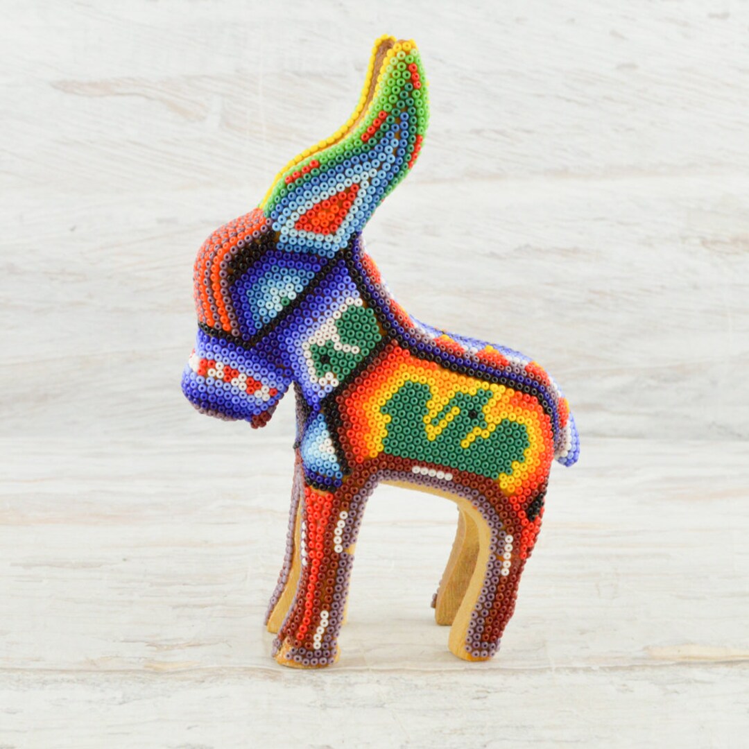 Huichol Art Goat Hand Wood Carving Mexican Art Beaded Crafts Home Decor ...
