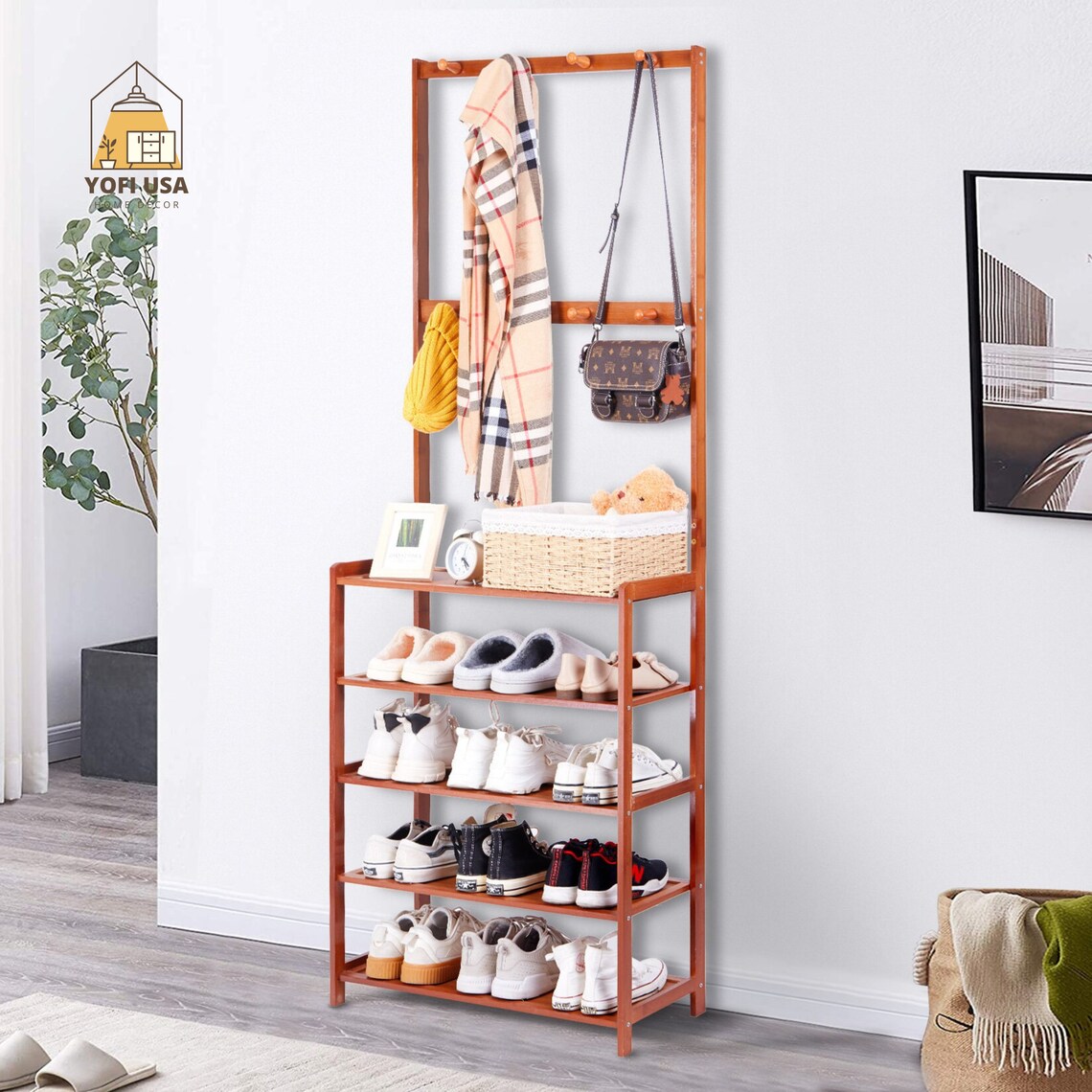 Shoe Rack Entryway Coat Hanger Tier Bamboo Shoe Rack - Etsy