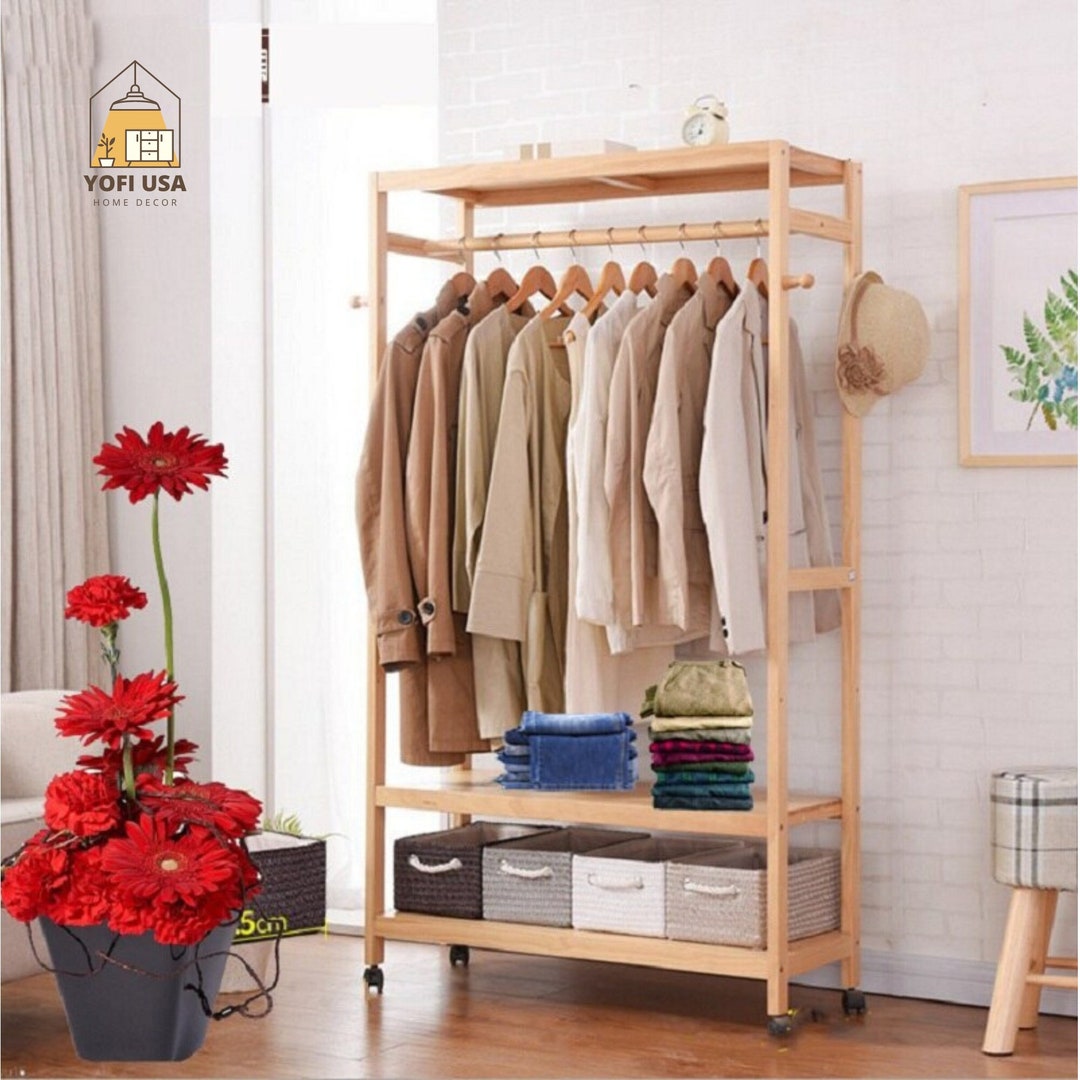 Hanging Clothes Rack Clothes Storage Shelf Garment Rack - Etsy