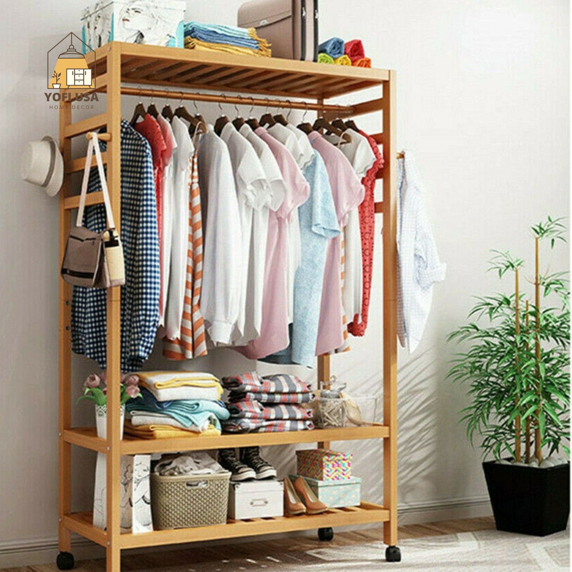 Hanging Clothes Rack Clothes Storage Shelf Garment Rack - Etsy